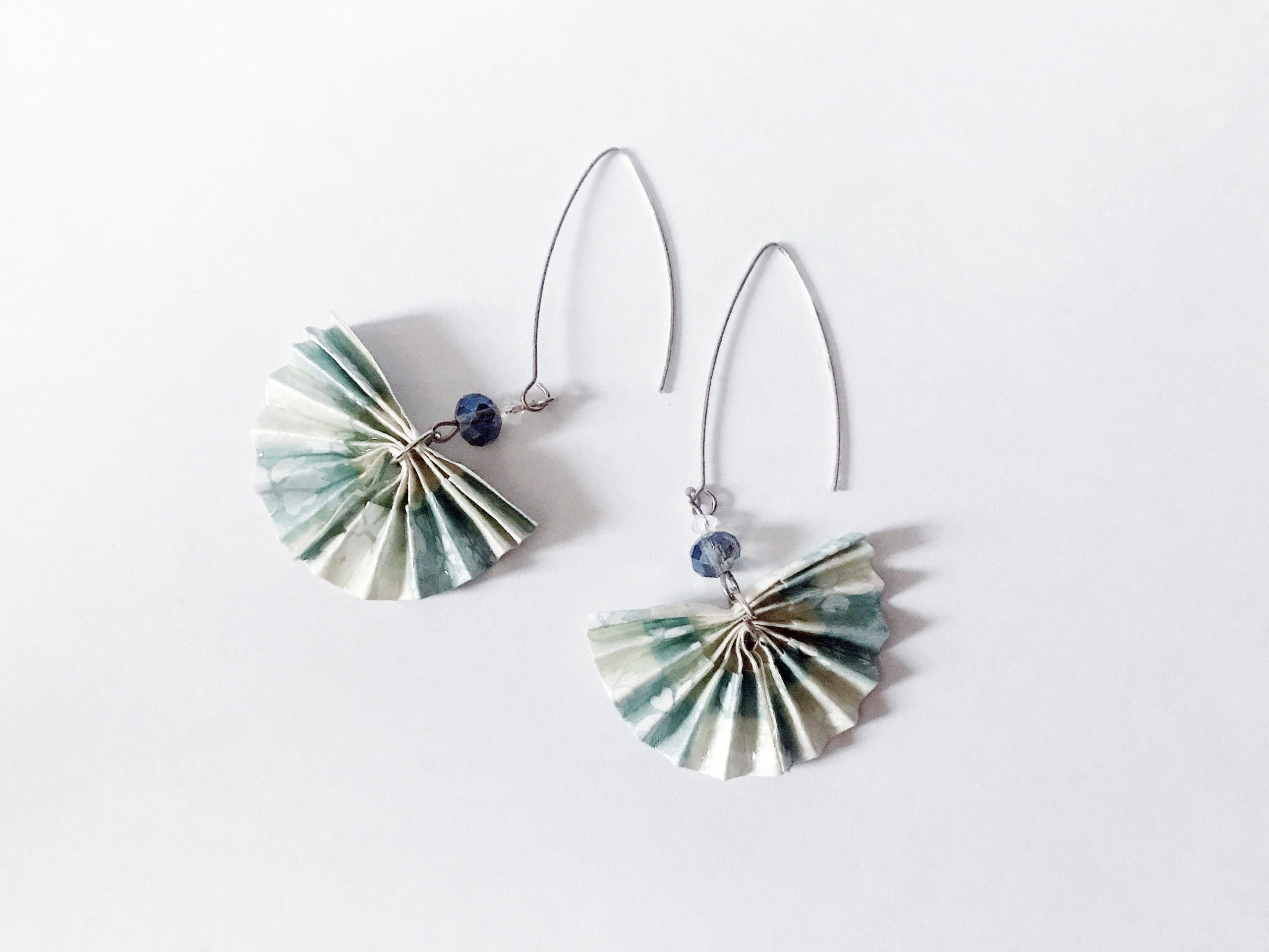 Blue Origami fan earrings - Origami and Earrings